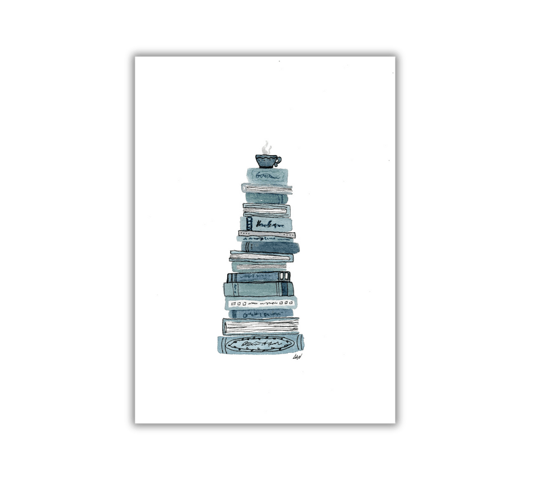 Book Stack - Pen and Watercolor Archival Art Print – alyssawhetstoneart