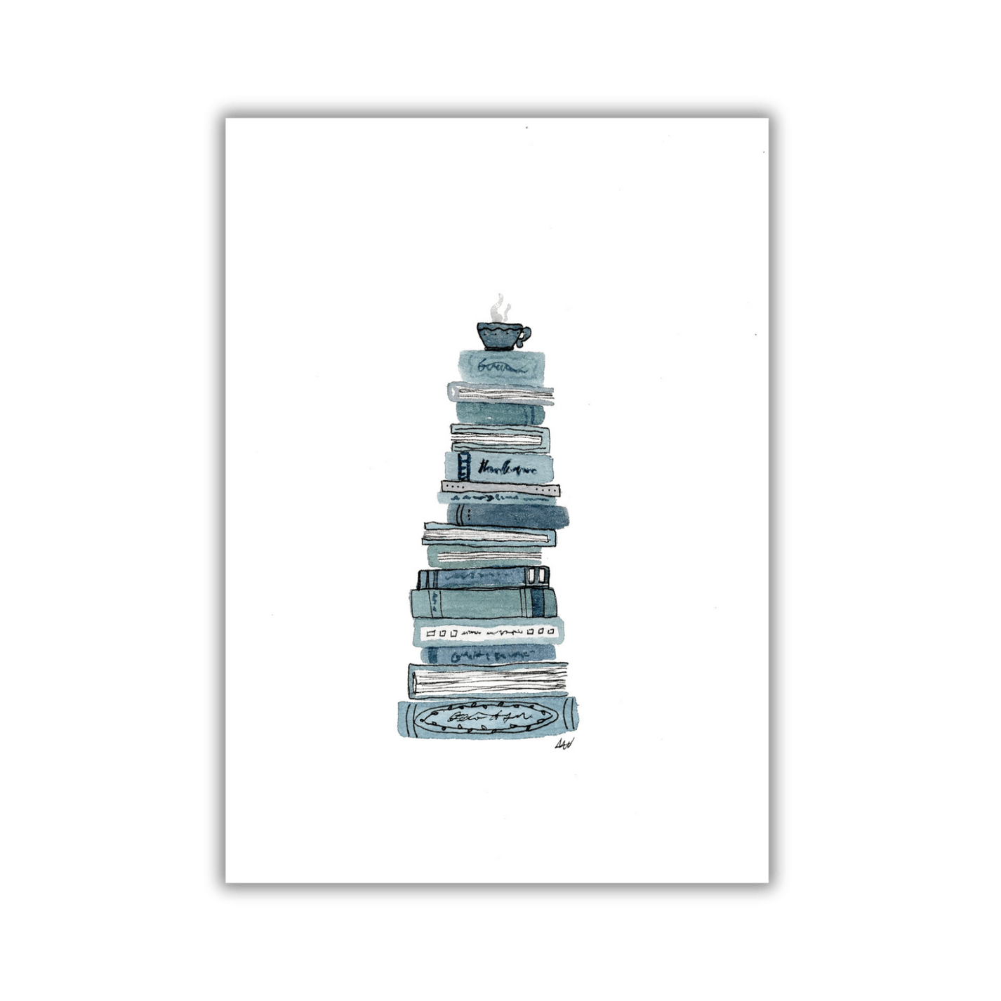 Book Stack - Pen and Watercolor Archival Art Print – alyssawhetstoneart