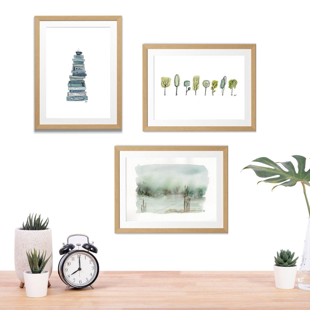 Book Stack - Pen and Watercolor Archival Art Print – alyssawhetstoneart